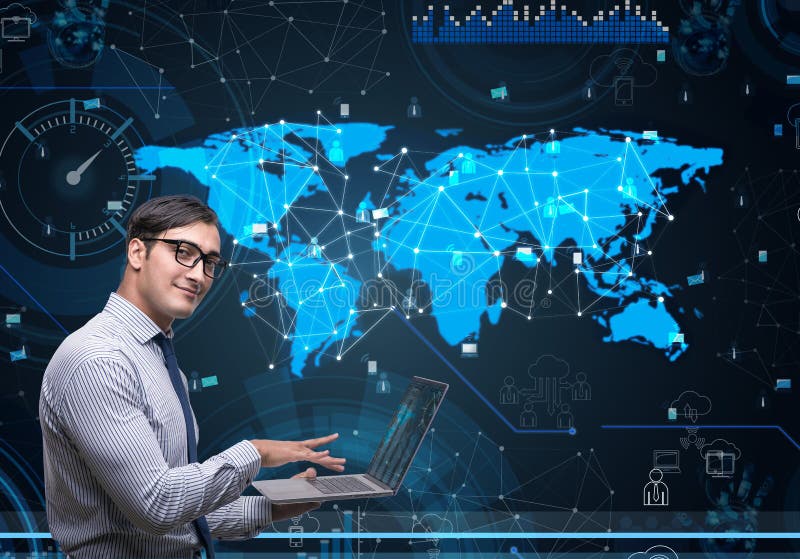 The Man in Social Data Management Concept Stock Illustration ...