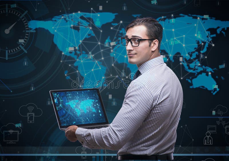 The Man in Social Data Management Concept Stock Illustration ...