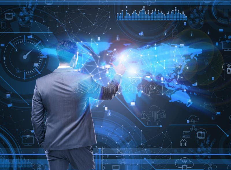 The Man in Social Data Management Concept Stock Illustration ...