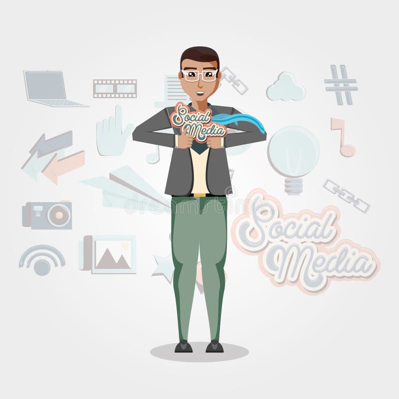 Man with Social Media Icons Stock Vector - Illustration of digital ...