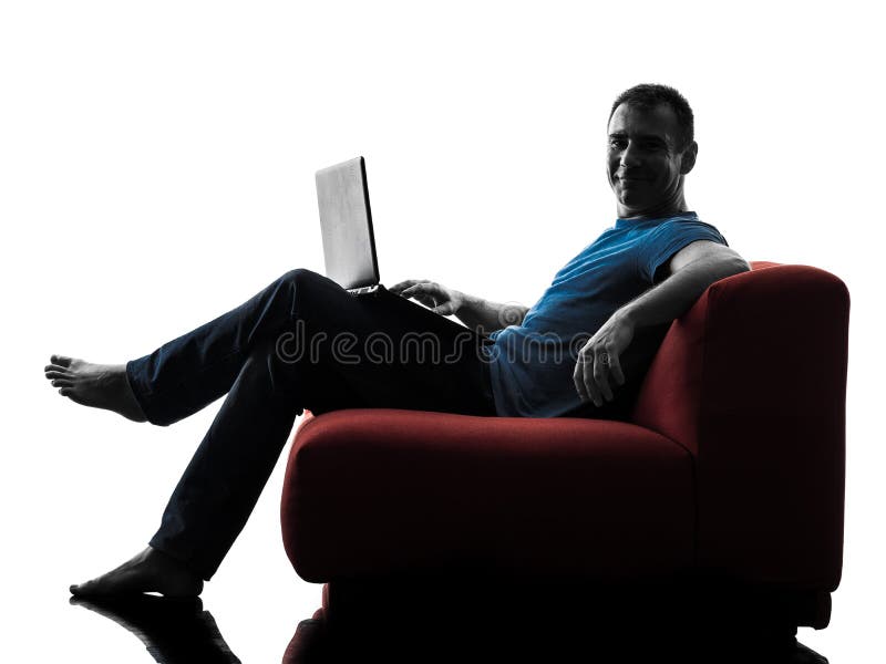 Man Sofa Couch Computer Computing Laptop Stock Image - Image of backlit ...
