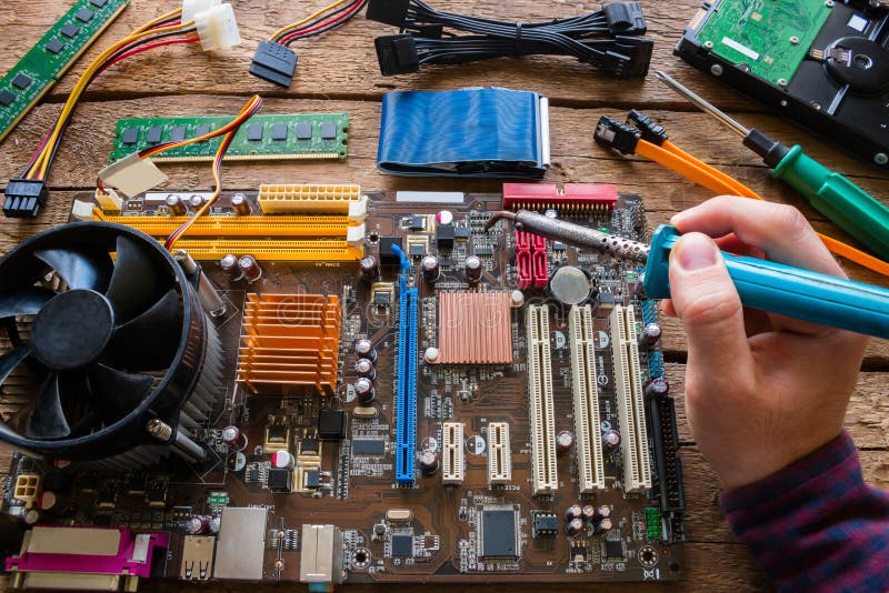 Man Soldering Computer Hardware, Repair Stock Image - Image of ...