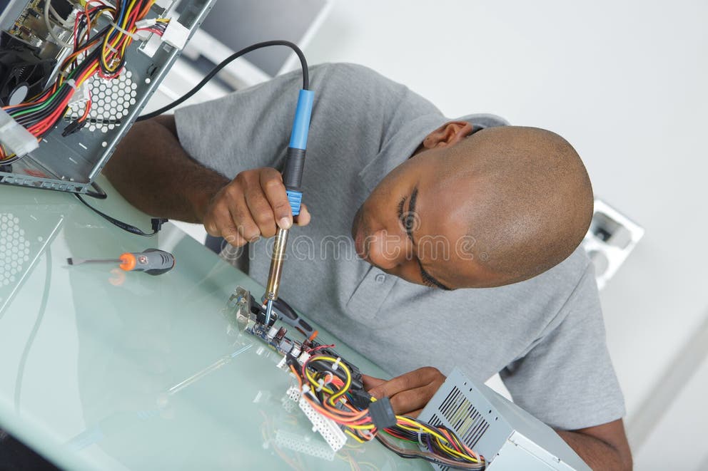 Man soldering pc stock image. Image of computer, technology - 286753975
