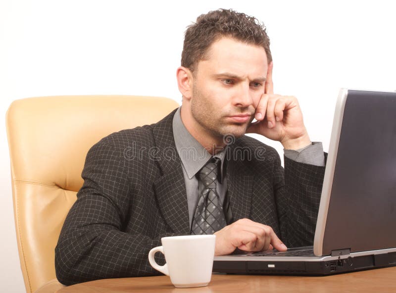 Man Solving the Problem on Computer Stock Image - Image of male ...