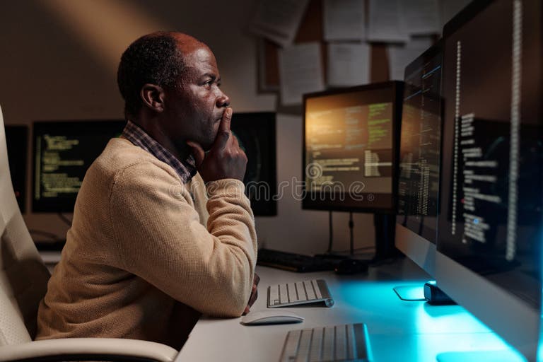 Man Solving Problem Or Decoding Data Stock Image Image Of Data Server 369019069