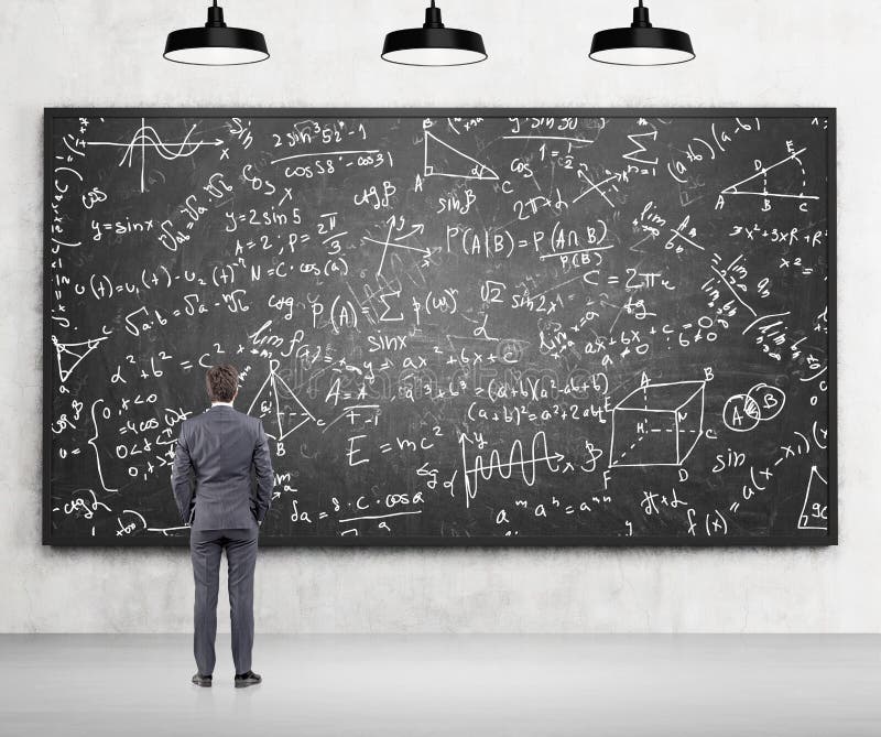 Man Solving Problems on Blackboard Stock Photo - Image of calculations ...