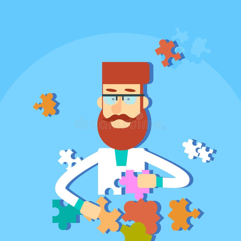 Man Solving Puzzle Task Flat Vector Stock Vector - Illustration of ...