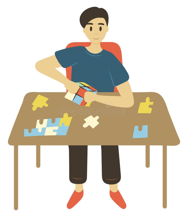 Man Solving Puzzles Intellectual Games Vector Stock Vector ...