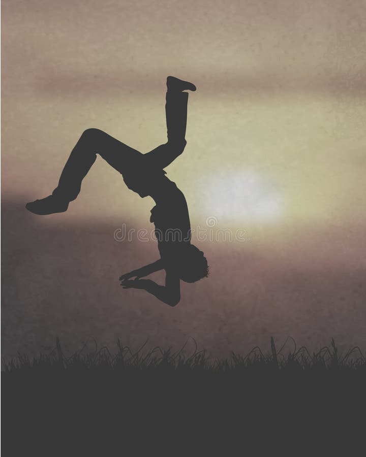 A Man Somersaulting Under the Sunset Illustration Stock Vector ...