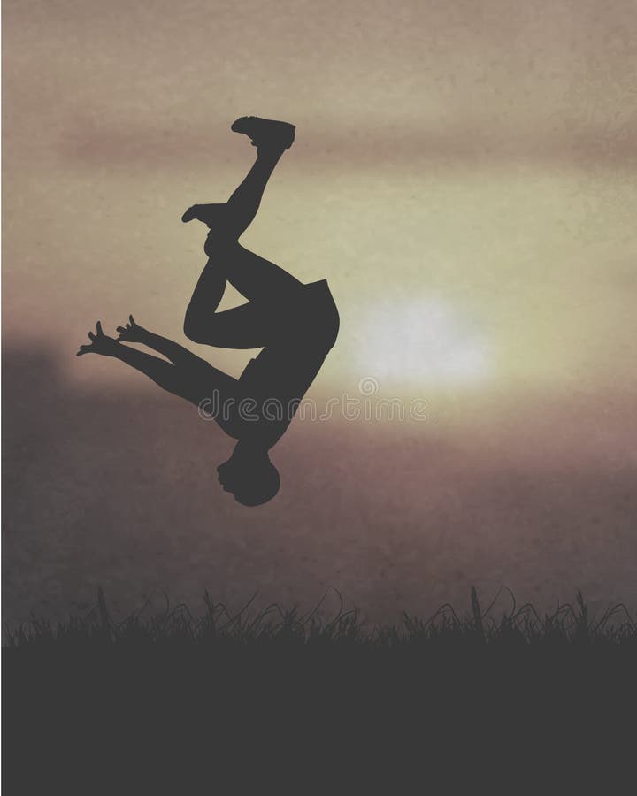 A Man Somersaulting Under the Sunset Illustration Stock Vector ...