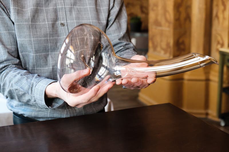 Man Sommelier Presenting Empty Elegant Phallic Glass Decanter Stock ...