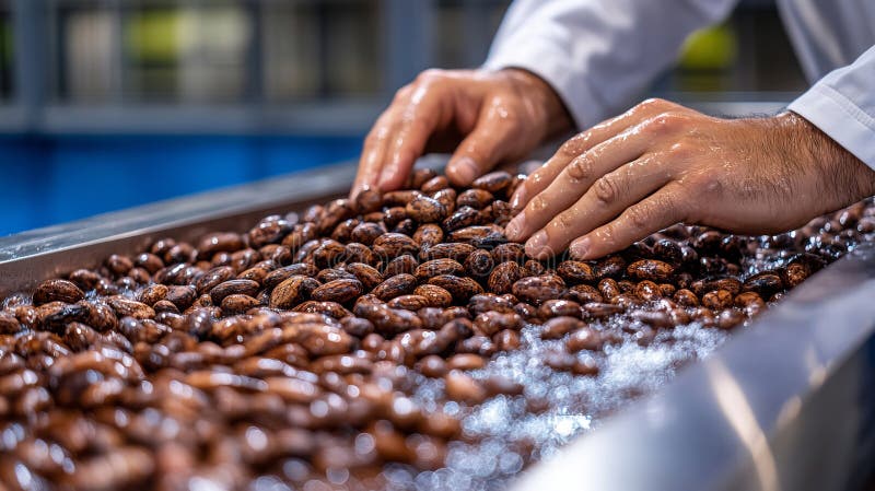 A Man is Sorting Coffee Beans on a Conveyor Belt Stock Image - Image of ...