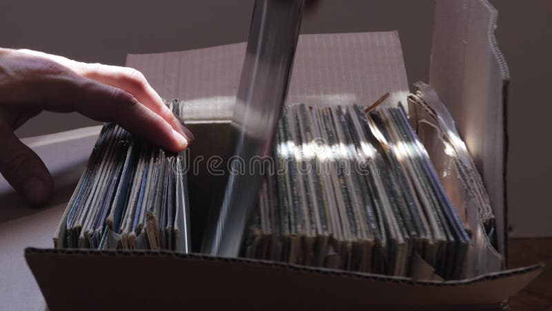 Man Sorting through Old Vinyl Records Stock Video - Video of classic ...