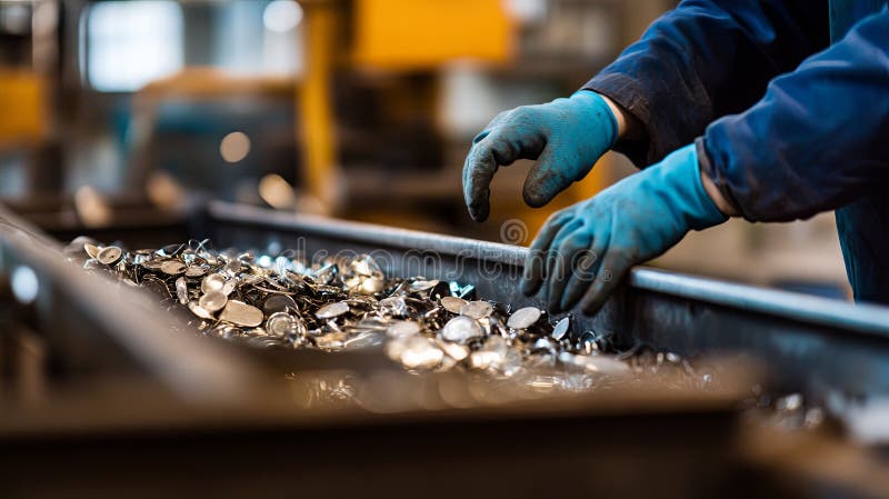 A Man is Sorting through a Pile of Metal Pieces Stock Image - Image of ...