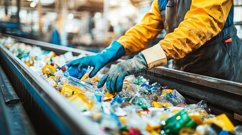A Man is Sorting through a Pile of Plastic Bottles Stock Photo - Image ...