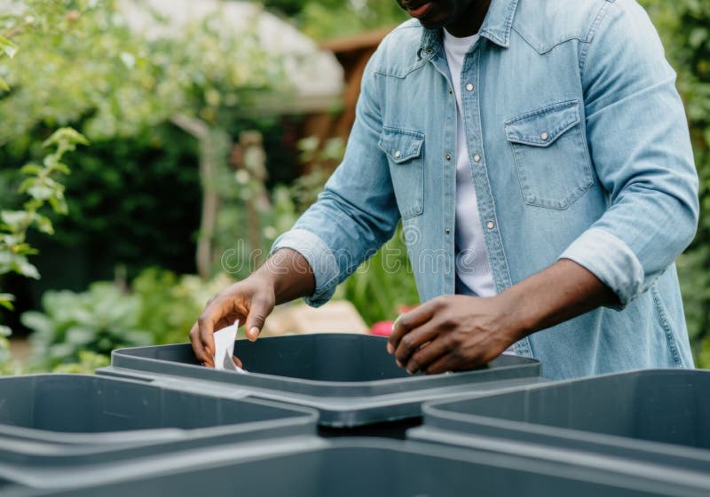 Man Sorting Waste Outdoor Bins Recycling Stock Photos - Free & Royalty ...