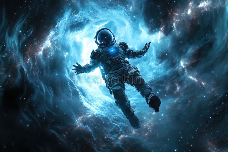 A Man in a Space Suit is Floating in a Blue Void, Concept of Isolation ...