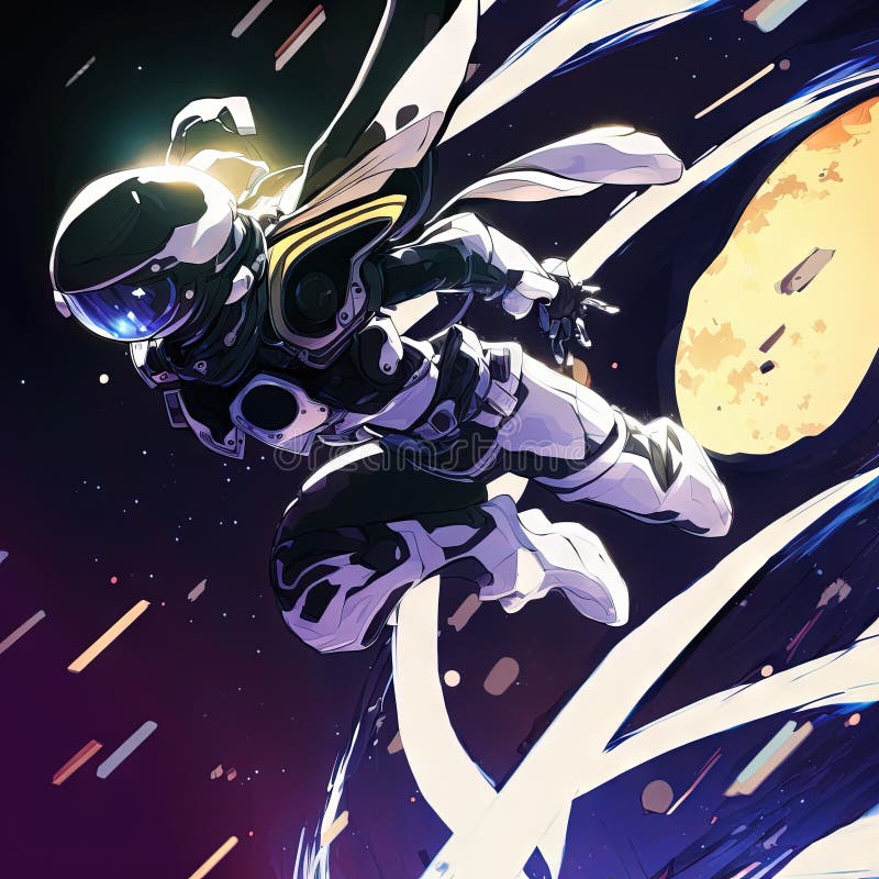 A Man in a Space Suit is Flying through the Air. Stock Illustration ...