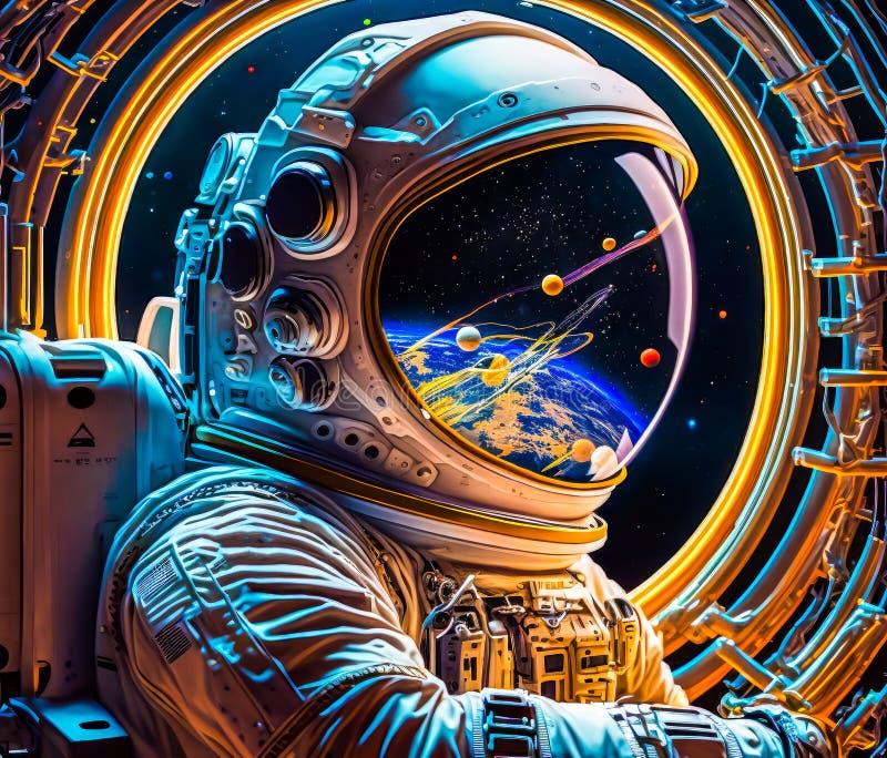 Man in Space Suit Holding Camera. Generative AI Stock Illustration ...