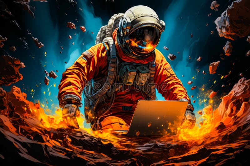 Man in Space Suit with Laptop in His Hands. Generative AI Stock ...