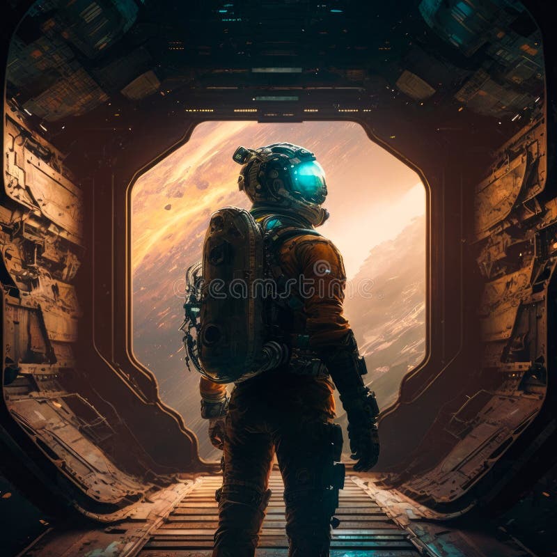 Man in Space Suit Sitting in Field of Sunflowers. Generative AI Stock ...