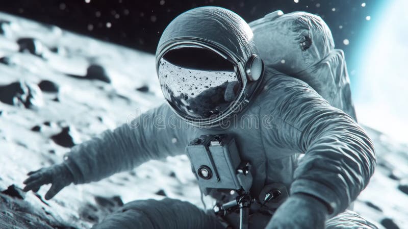 A Man in Space Suit on the Moon with a Camera, AI Stock Image - Image ...