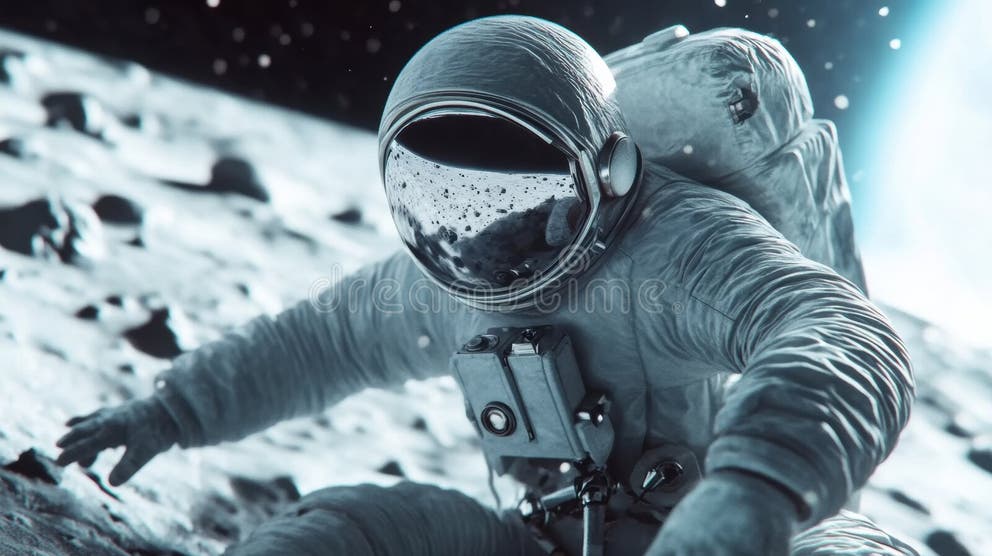 A Man in Space Suit on the Moon with a Camera, AI Stock Image - Image ...