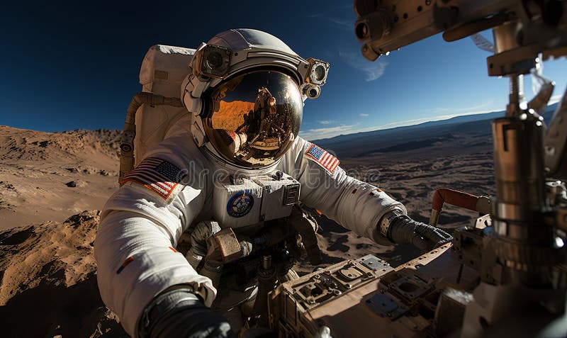 Man in Space Suit Sitting in Space Station Stock Illustration ...