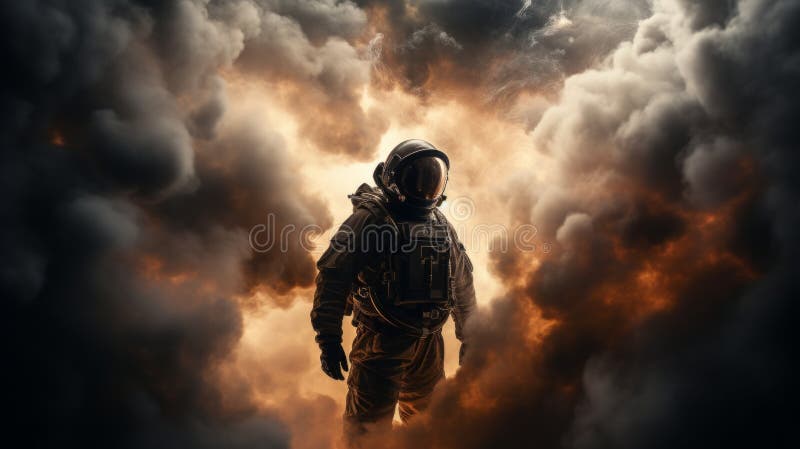 A Man in a Space Suit Standing in the Clouds Stock Illustration ...