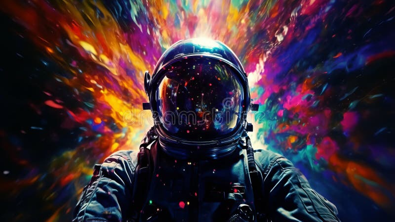 A Man in a Space Suit Standing in Front of a Colorful Explosion Stock ...