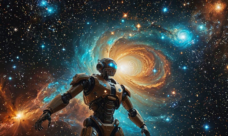 Man in Space Suit Standing Front Galaxy Stock Illustration ...