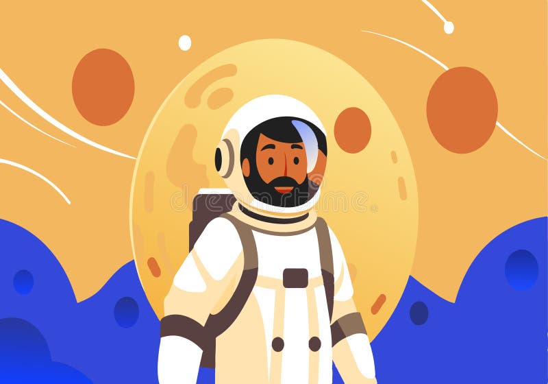 A Man in a Space Suit is Standing in Front of a Large Moon Stock ...