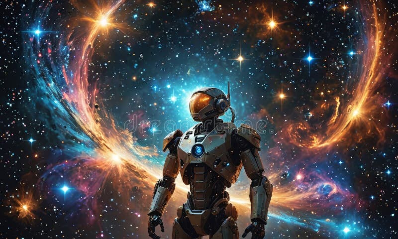 Man in Space Suit Standing Front Nebula Stock Illustration ...