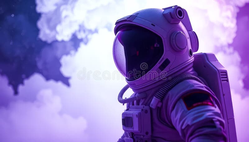Man in a Space Suit is Standing in Front of a Purple Sky Stock Photo ...