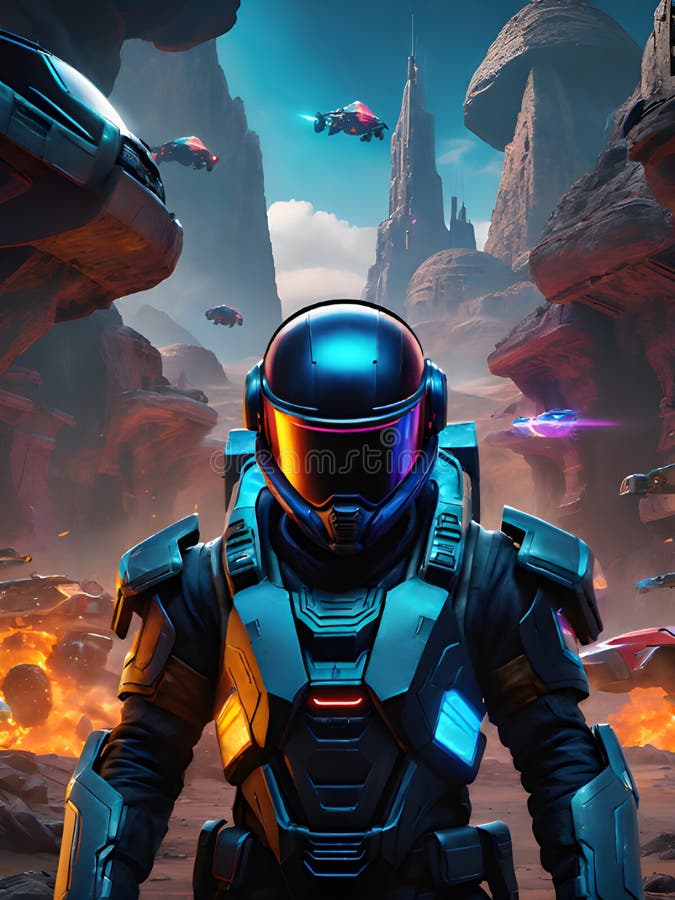 A Man in a Space Suit Standing in Front of a Spaceship Stock ...