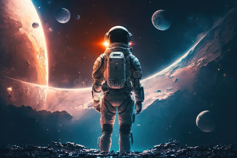 A Man in a Space Suit Standing on a Rocky Surface Stock Illustration ...