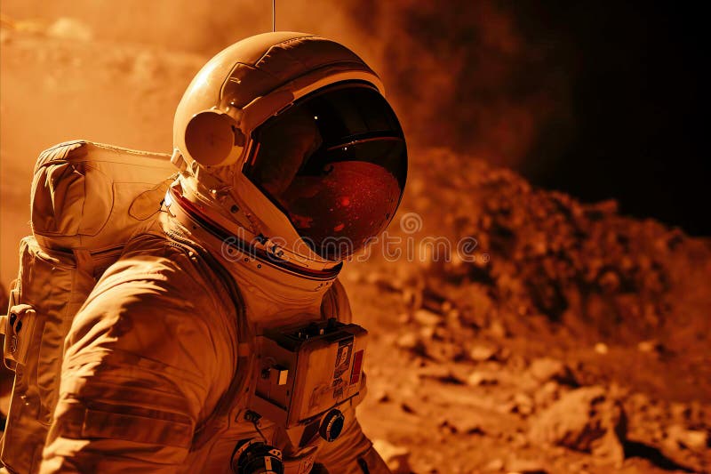 A Man in a Space Suit Standing on a Rocky Surface Stock Photo - Image ...