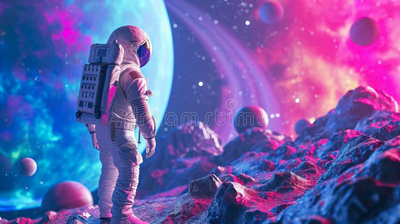 A Man in a Space Suit Standing on a Rocky Surface Stock Image - Image ...