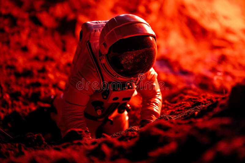 A Man in a Space Suit Walking on a Rocky Surface Stock Illustration ...