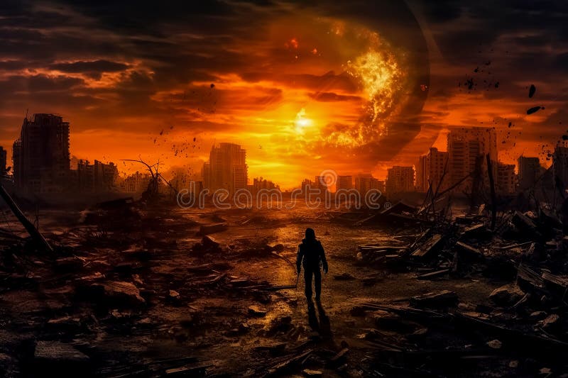 A Man in a Space Suit Walks through a Desolate Landscape Stock Image ...