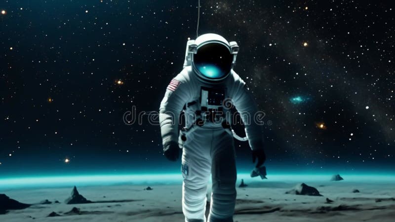 A Man in a Spacesuit is Walking through Space. Concept of Adventure and ...