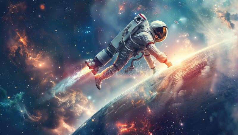 A Man in a Spacesuit is Flying through Space by AI Generated Image ...