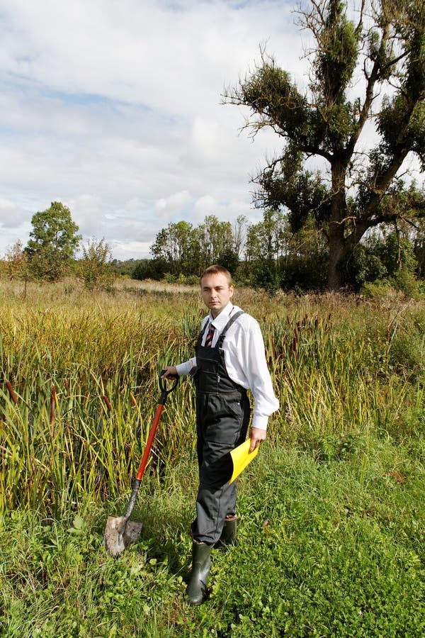 Man and spade. stock image. Image of grass, boot, agriculture - 21049781