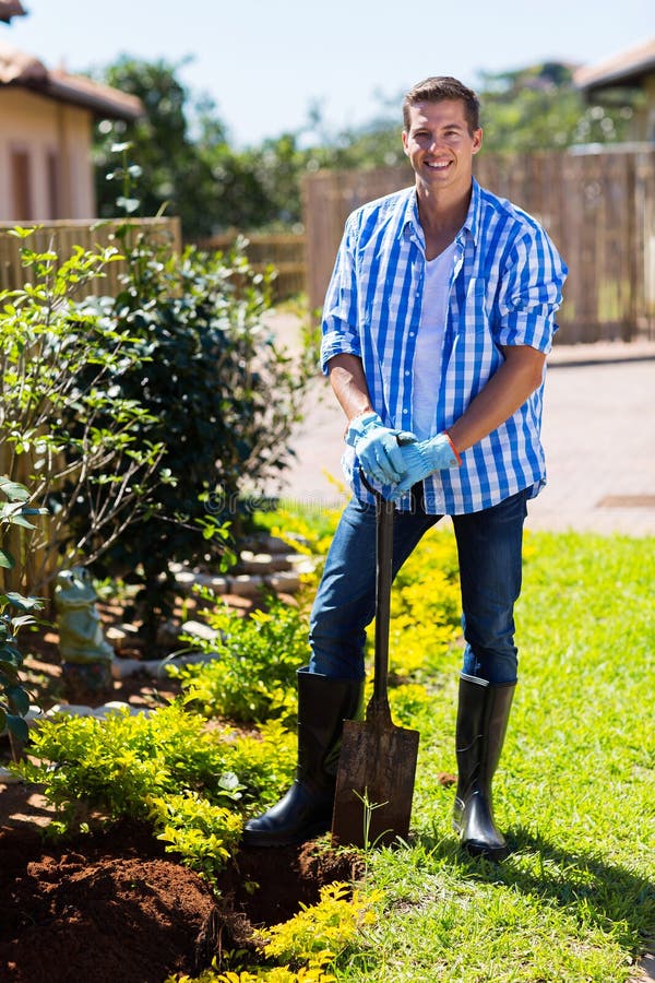 Gardening - Man Digging Over the Soil Stock Image - Image of flowerbed ...