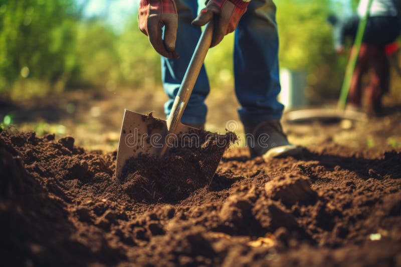 A Man with a Spatula Digging in the Garden Stock Photo - Image of hand ...
