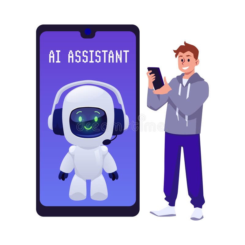 Man Speaking with Ai Robotic Assistant on Smartphone Screen, Online ...