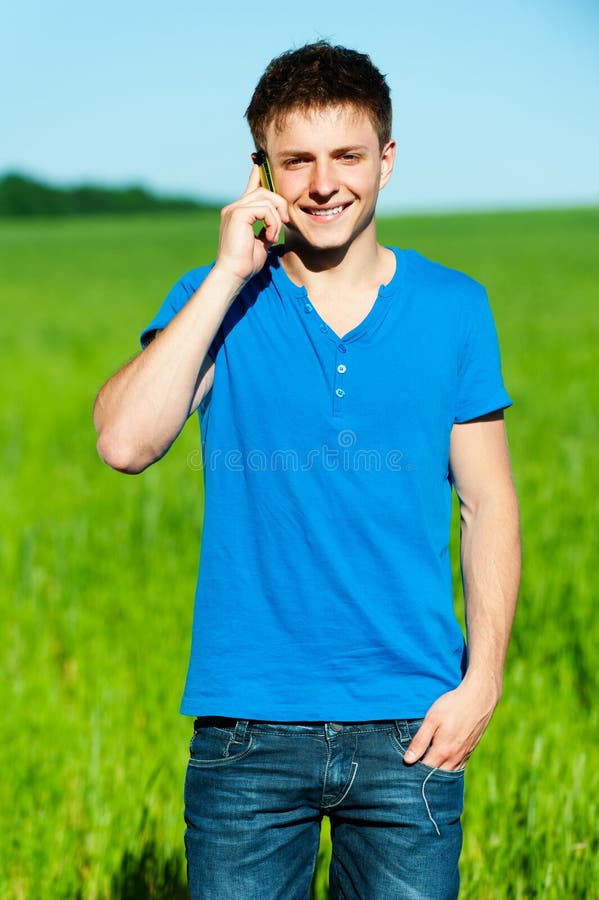 Man speaking on his mobile stock image. Image of glad - 20576573