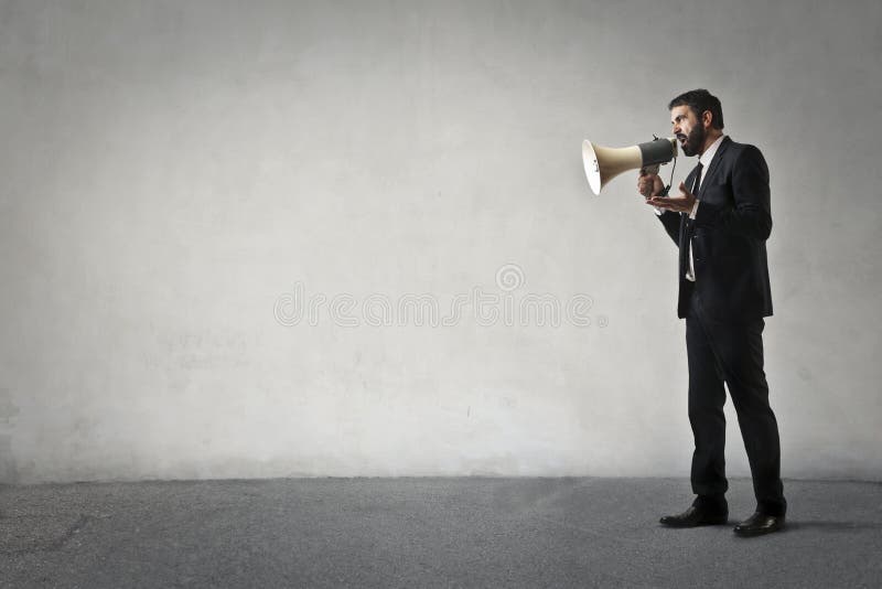 Man Speaking into the Megaphone Stock Image - Image of shout, promotion ...