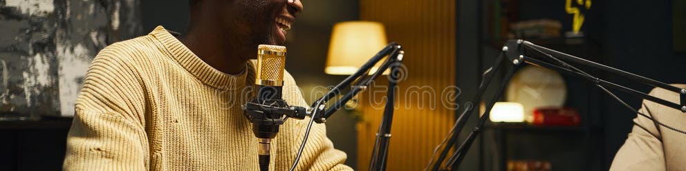 Man Speaking in Microphone during Interview Stock Photo - Image of ...