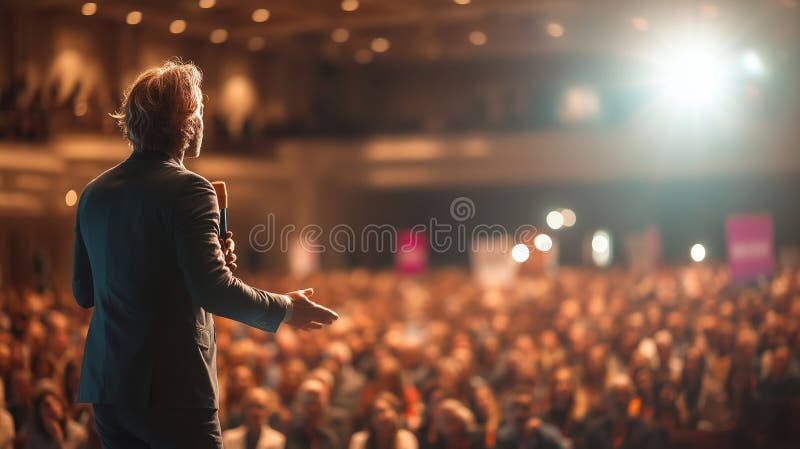 Man Speaking To Audience on Stage Stock Illustration - Illustration of ...